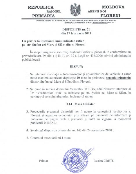 Indicator rutier nou la sensul giratoriu din s.Floreni | Satul Floreni ...